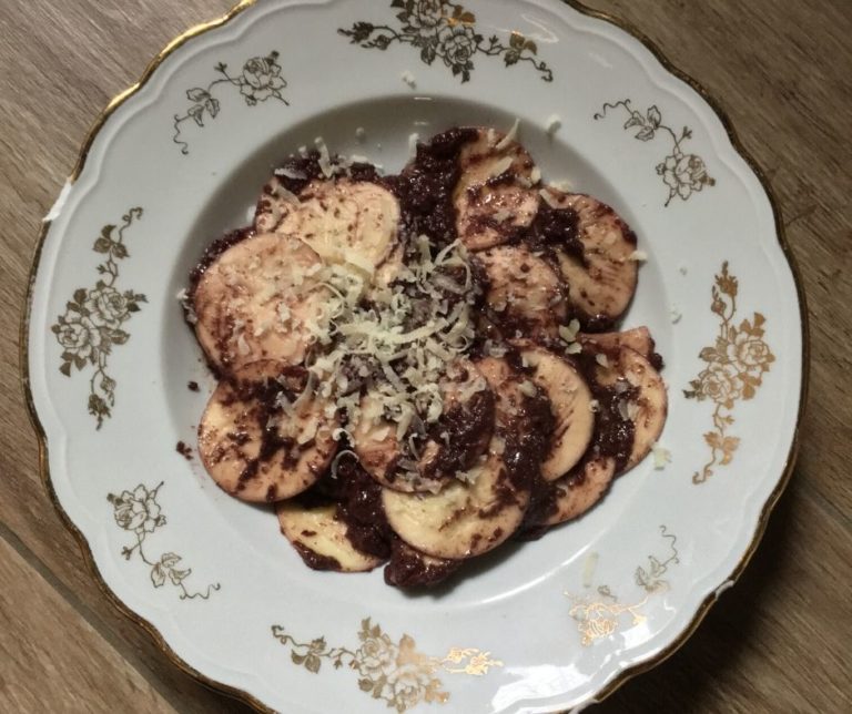 Corzetti Pasta with Black Olive Pesto - Romagnoli Pasta Tools